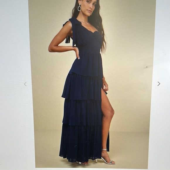 Lulus | Dresses | Lulus Elevated Vision Navy Blue One Shoulder Tiered Maxi Dress | Poshmark